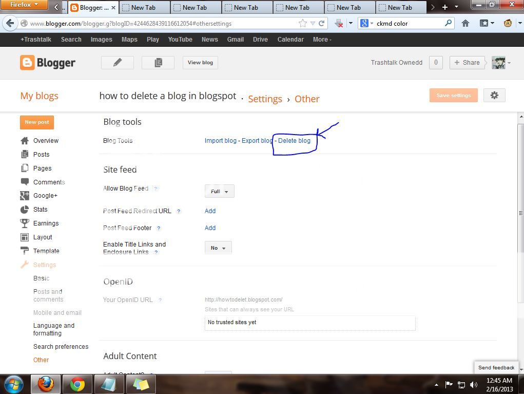 How to delete a blog in blogspot.com